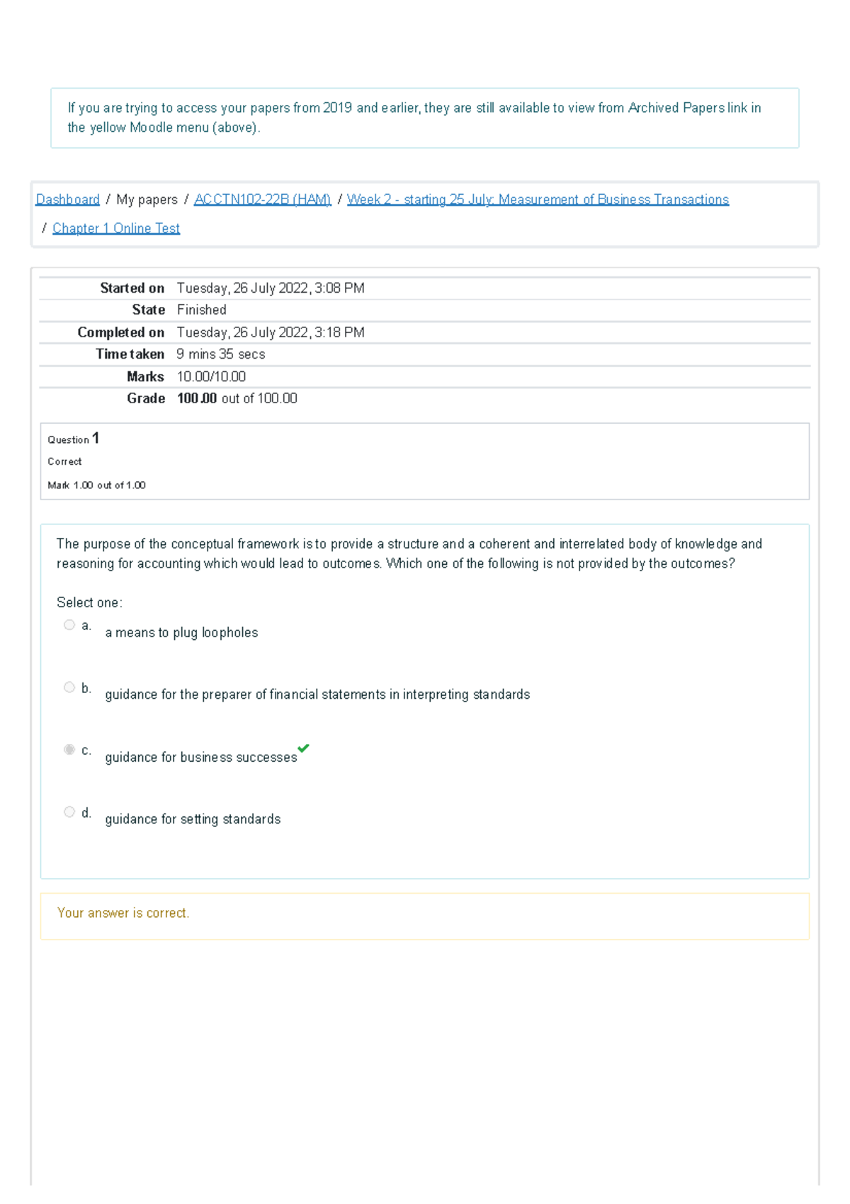 ACCTN102 Chapter 1 Online Test Attempt review - If you are trying to ...