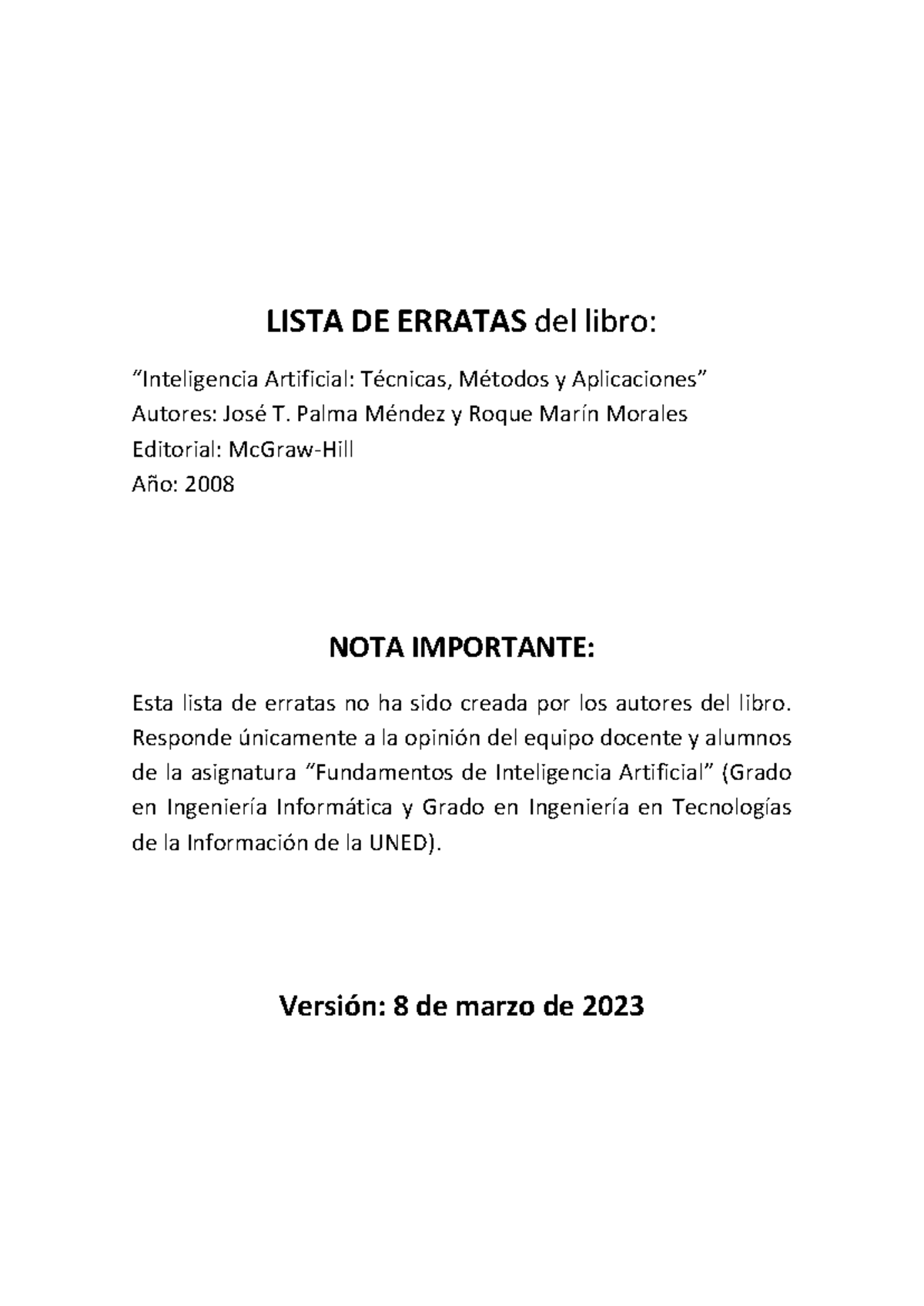Lista-erratas-libro - LISTA DE ERRATAS del libro: “Inteligencia ...