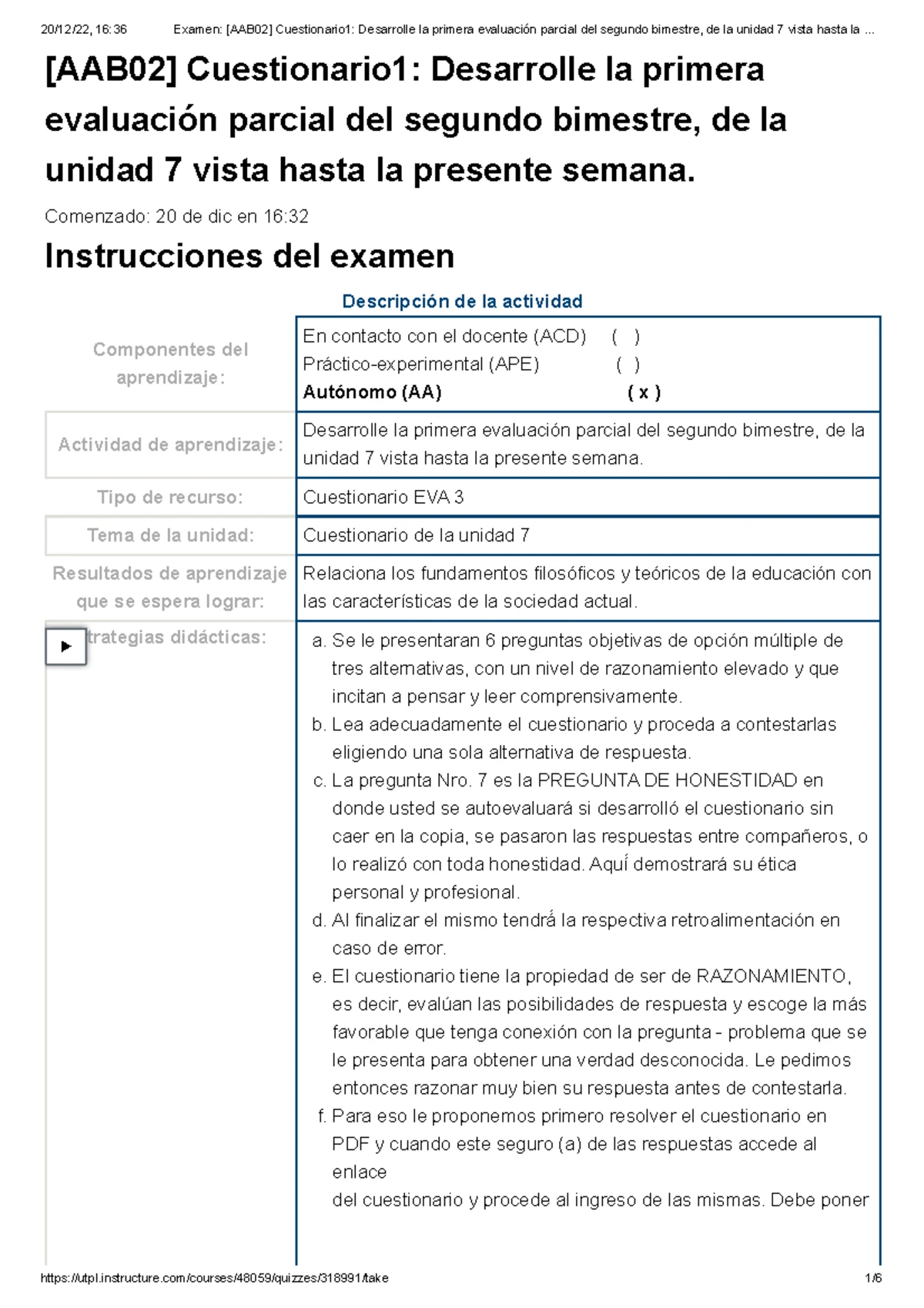 Examen [AAB02] Cuestionario 1 Resuelva la evaluación calificada sobre Estrategia de precios ...
