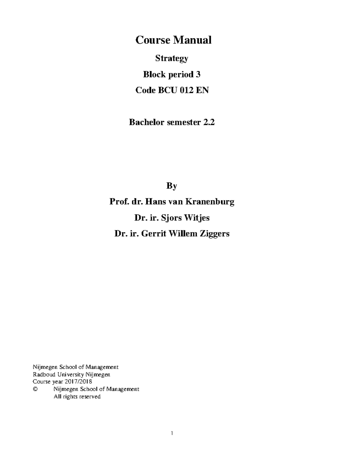 Course Outline - Course Manual Strategy Block period 3 Code BCU 012 EN ...