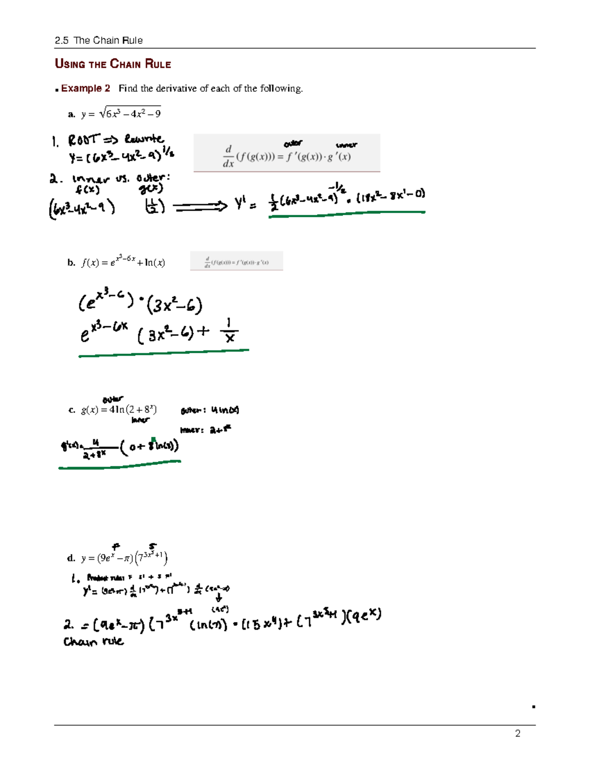 Section 2.5 - 2.5 lecture notes - 2 The Chain Rule Using the Chain Rule ...