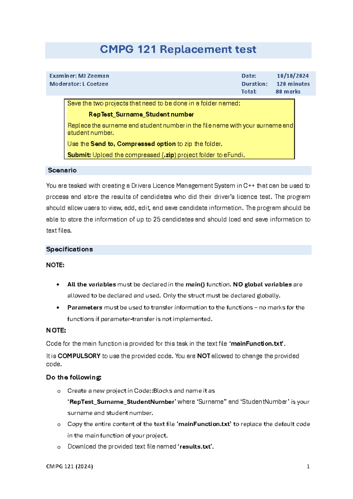 CMPG 121 Rep Test 2024 - replacement test for 2024 semester test - CMPG ...