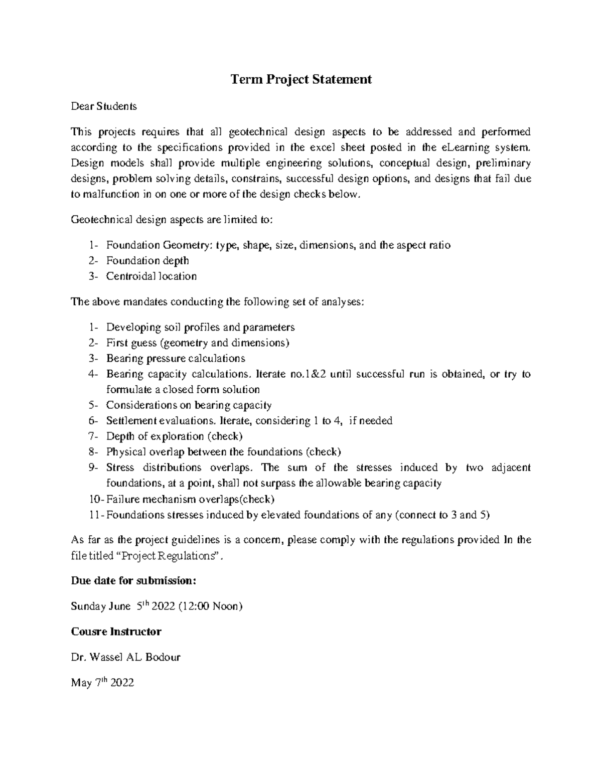 Project statement - gfngfn - Term Project Statement Dear Students This ...