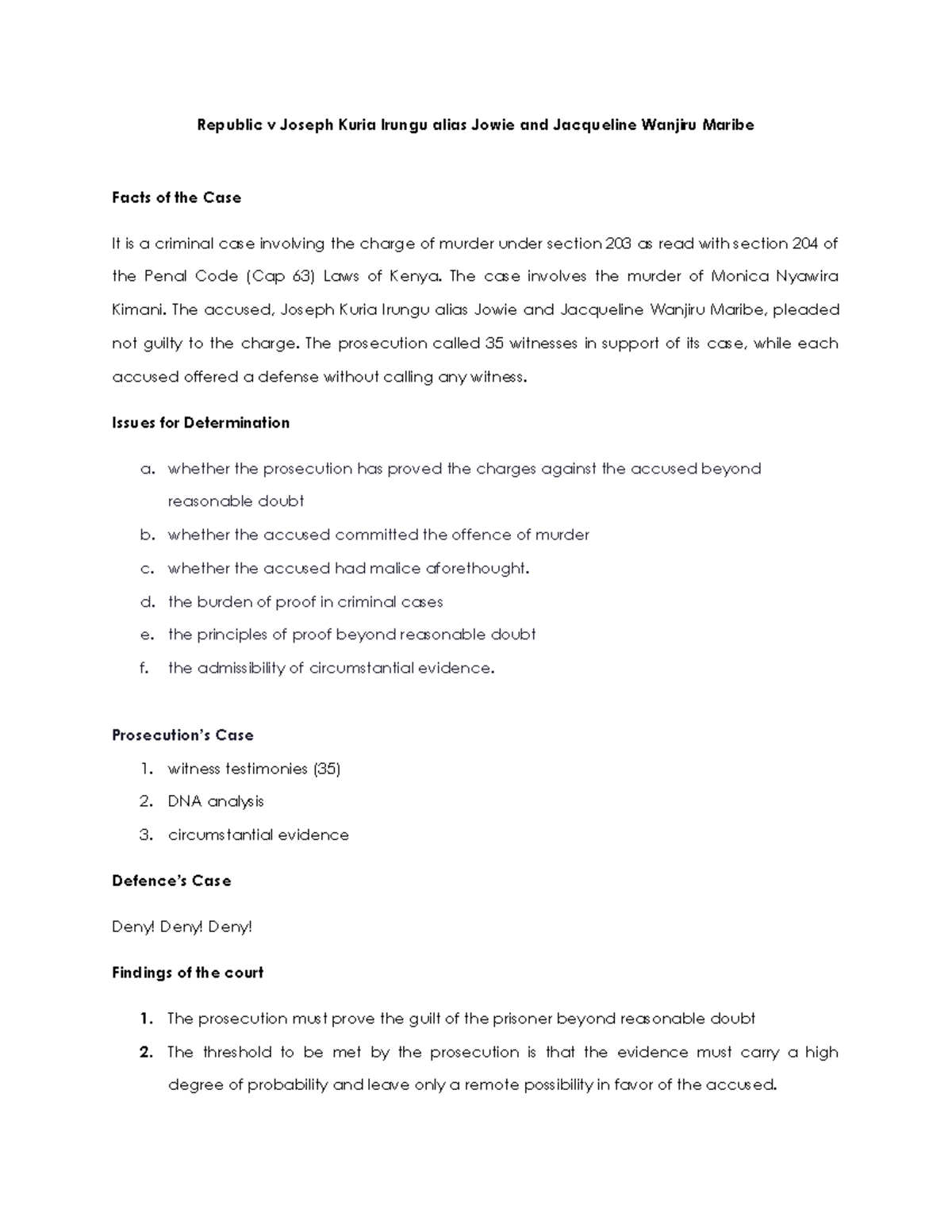 Republic v Joseph Kuria Irungu alias Jowie and Jacqueline Wanjiru ...