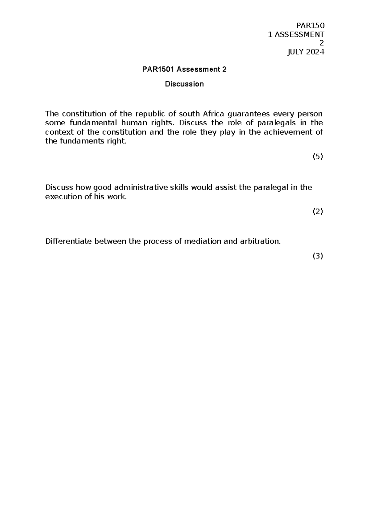 PAR1501 Assessment Two 2024Discussion final - PAR1501 - PAR 1 ...