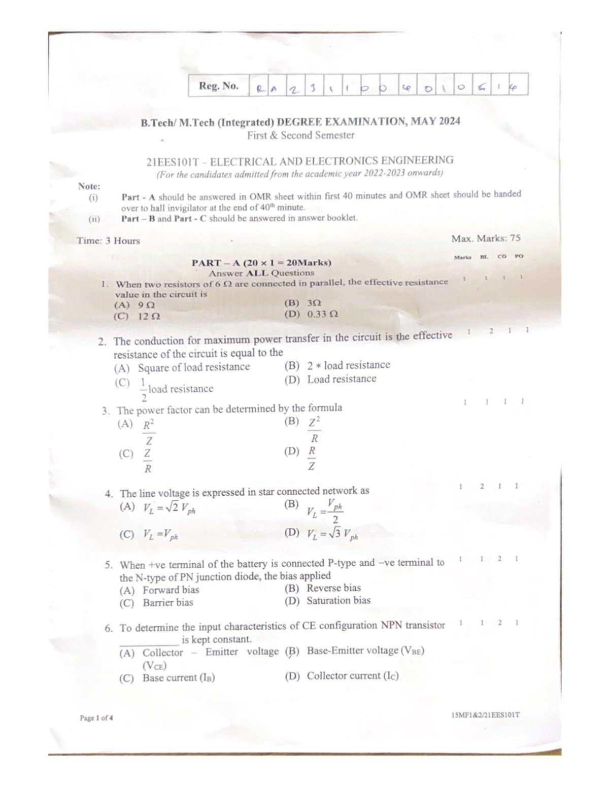 B.Tech M.Tech (Integrated) Degree Examination, MAY 2024, PHYSICS ...