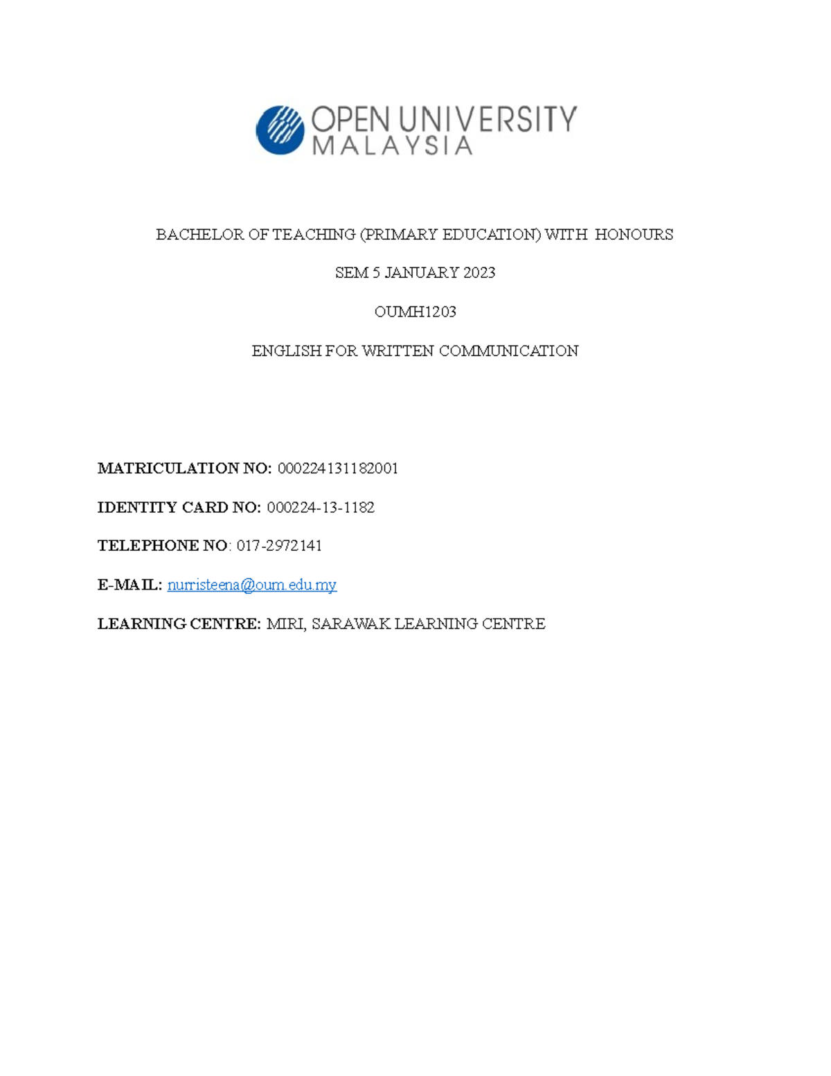 OUMH1203 JAN 2023 Assig ORI (SEM 5) - BACHELOR OF TEACHING (PRIMARY ...