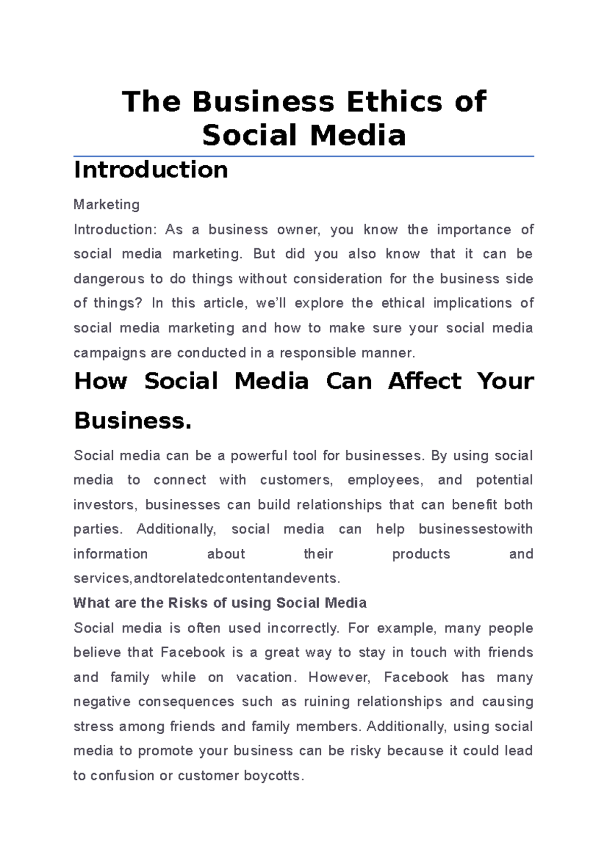 The Business Ethics of Social Media - The Business Ethics of Social ...