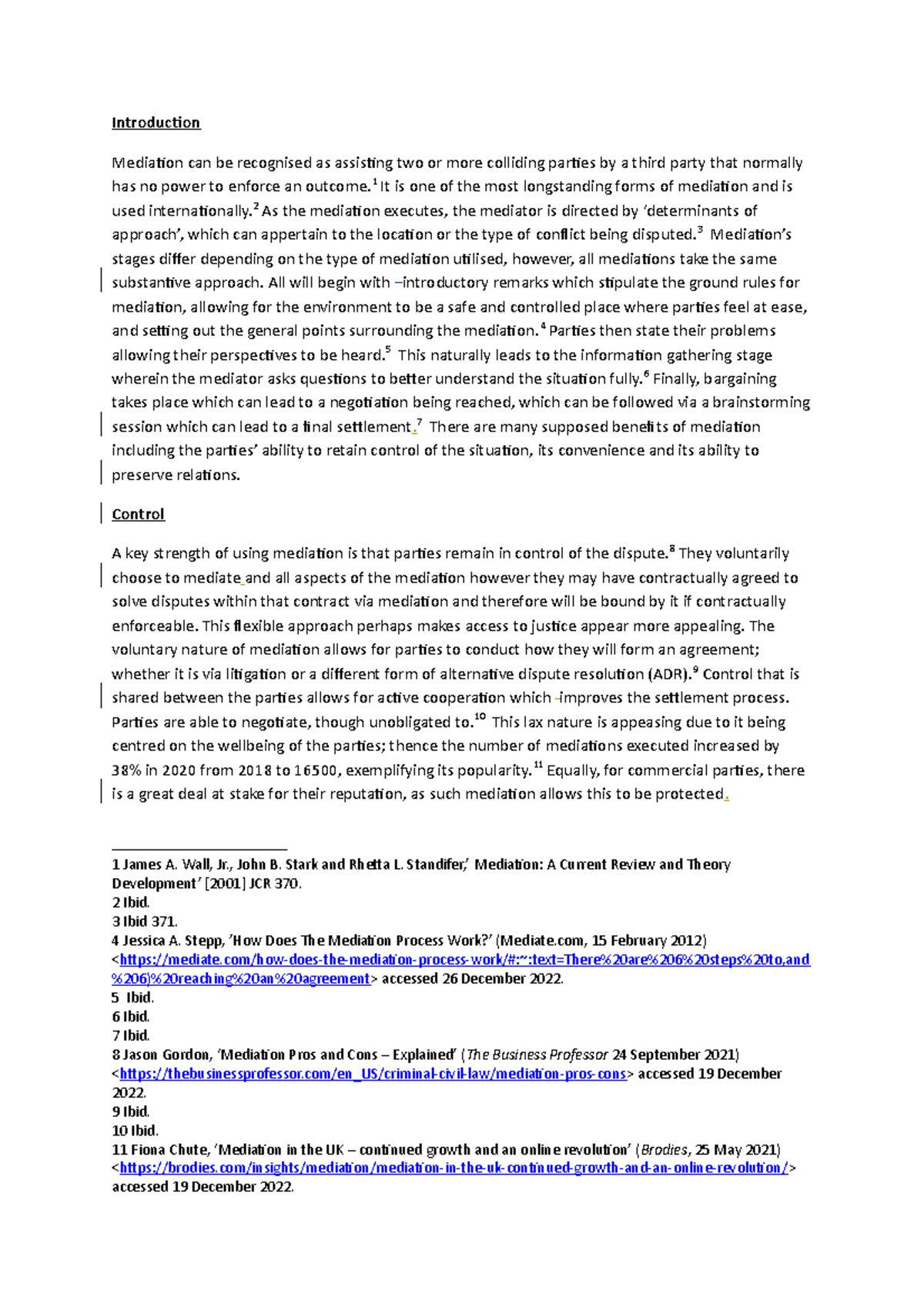 Essay on mediation - Introduction Mediation can be recognised as ...