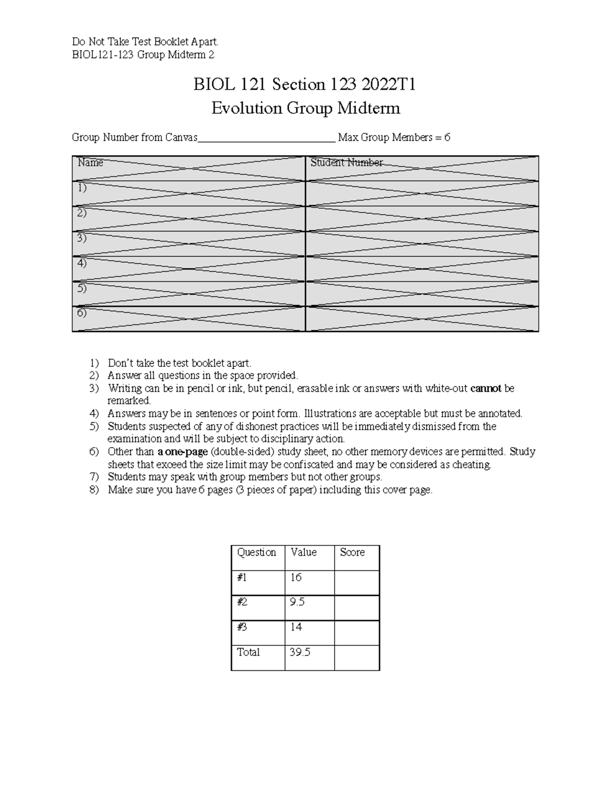Evolution Practice Midterm - BIOL121-123 Group Midterm 2 BIOL 121 ...