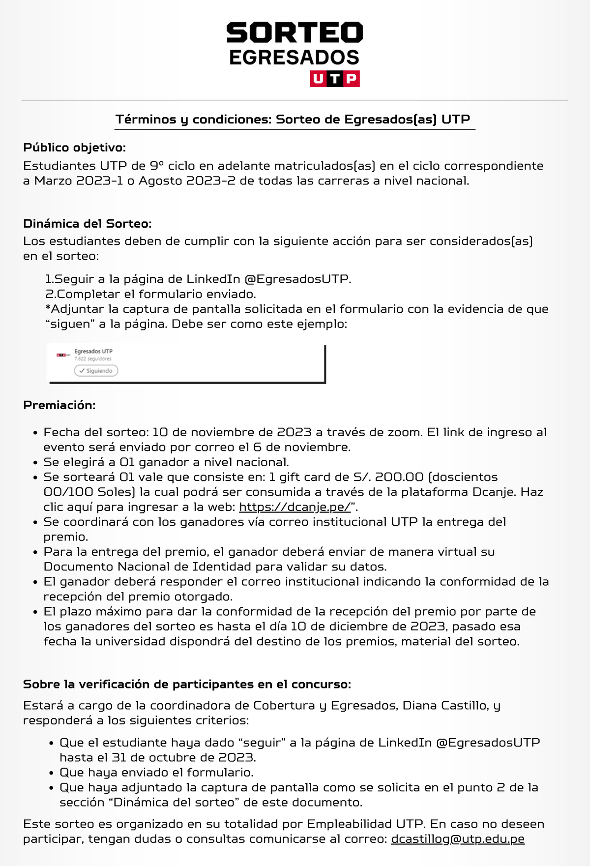 T&C de Egresados UTP ECP-1 - Público objetivo: Estudiantes UTP de 9 ...