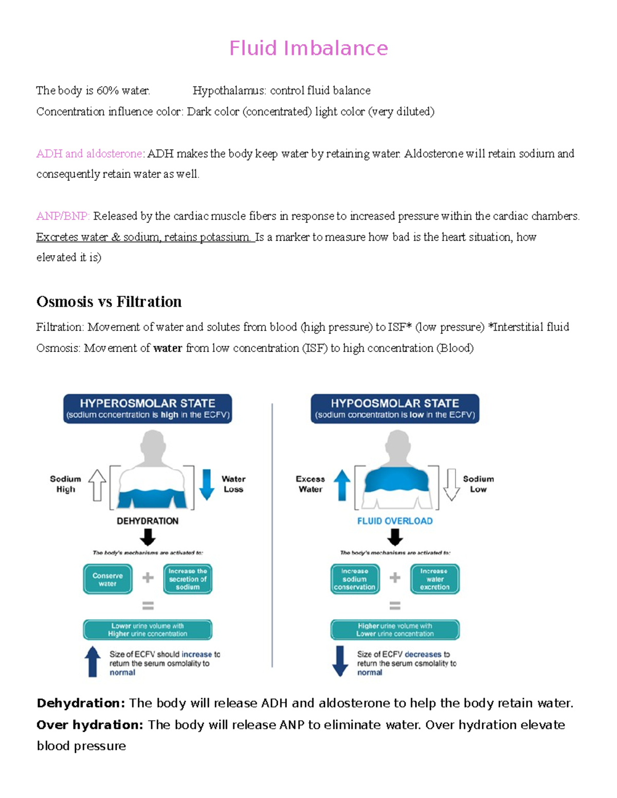 Fluid Imbalance - Fluid Imbalance The body is 60% water. Hypothalamus ...