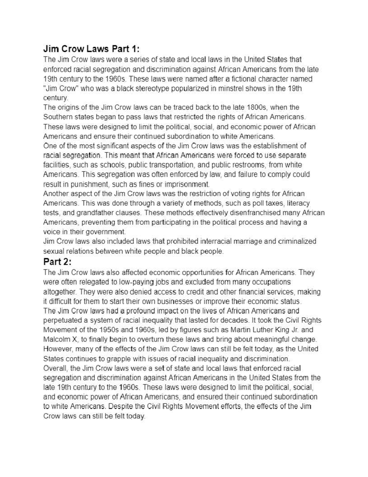 Jim Crow Notes - Basic Information on the negative effects of the Jim ...