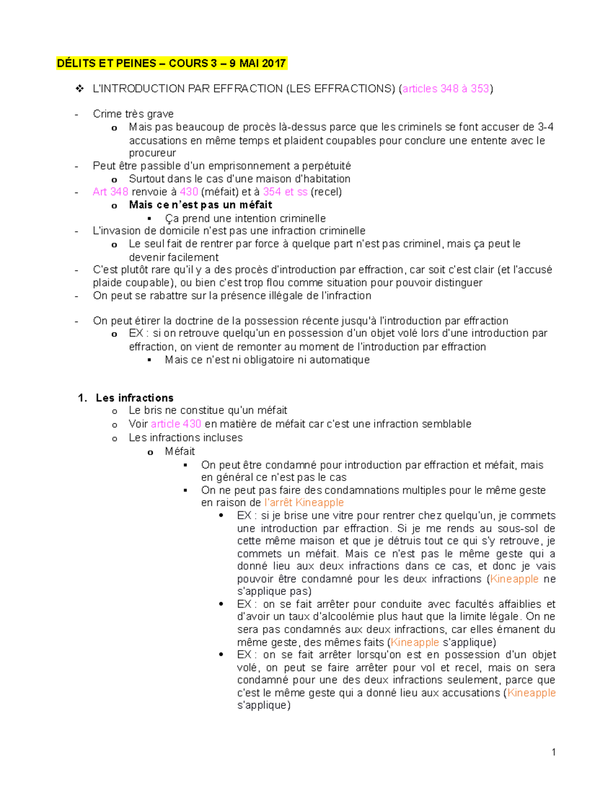 Délits - Effractions - DÉLITS ET PEINES – COURS 3 – 9 MAI 2017 L ...