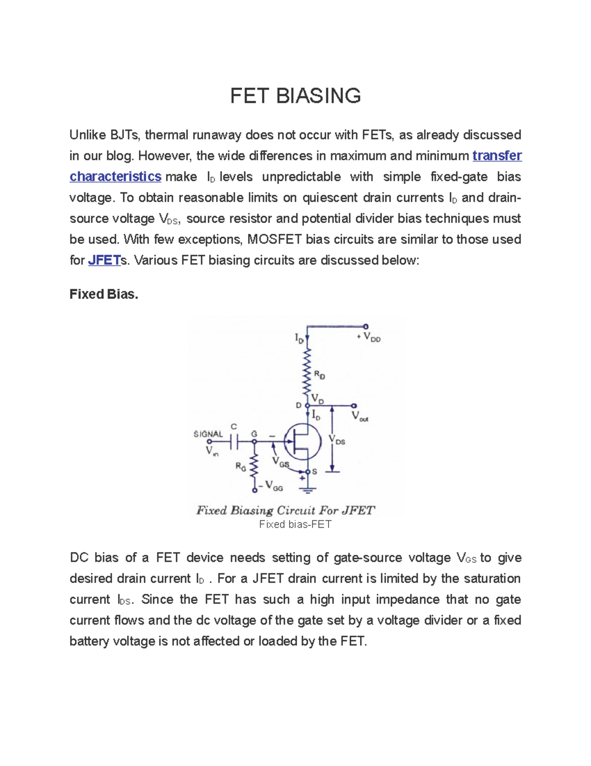 2-FET Biasing - Notes - FET BIASING Unlike BJTs, thermal runaway does ...
