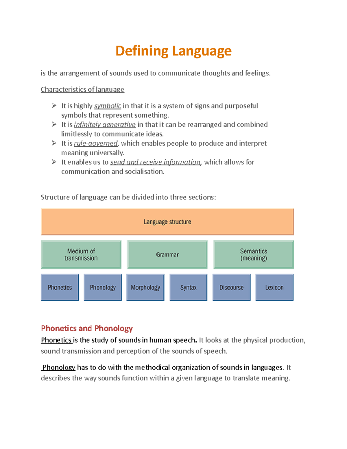 Defining Language - Precise notes taken from the textbook. - Defining ...