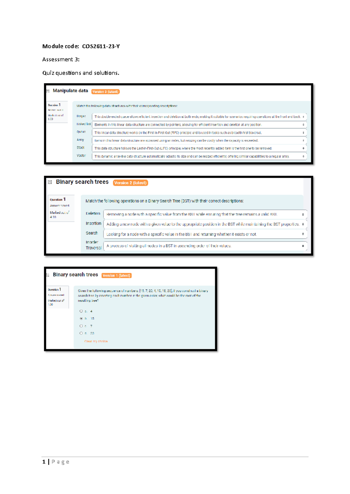 COS2611-23-Ass3-Suggested Solutions Quiz - COS2611 - Module code: COS2611- 23 - Y Assessment 3 ...