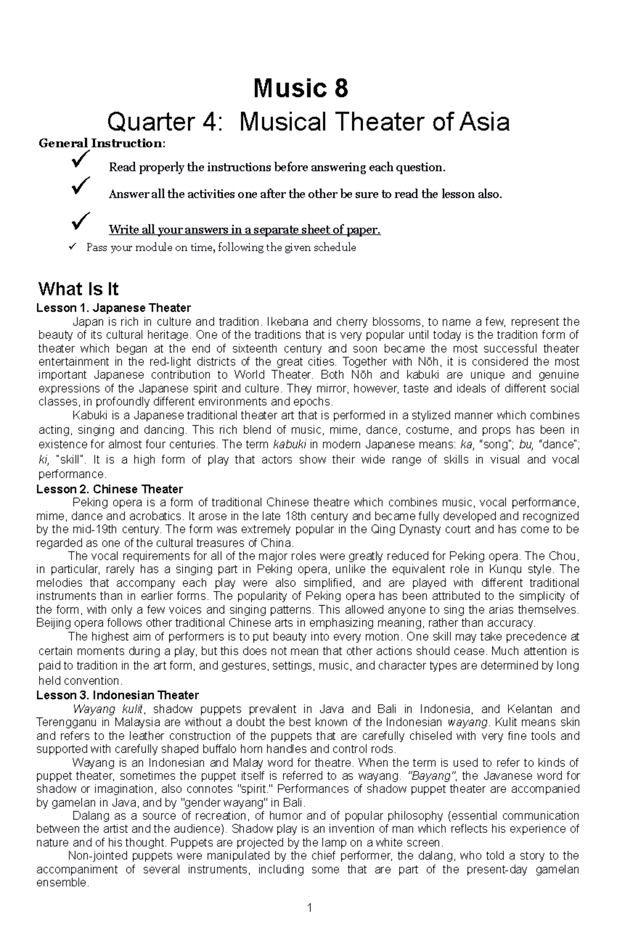 Music 4th quarter - n/a - Music 8 Quarter 4: Musical Theater of Asia ...