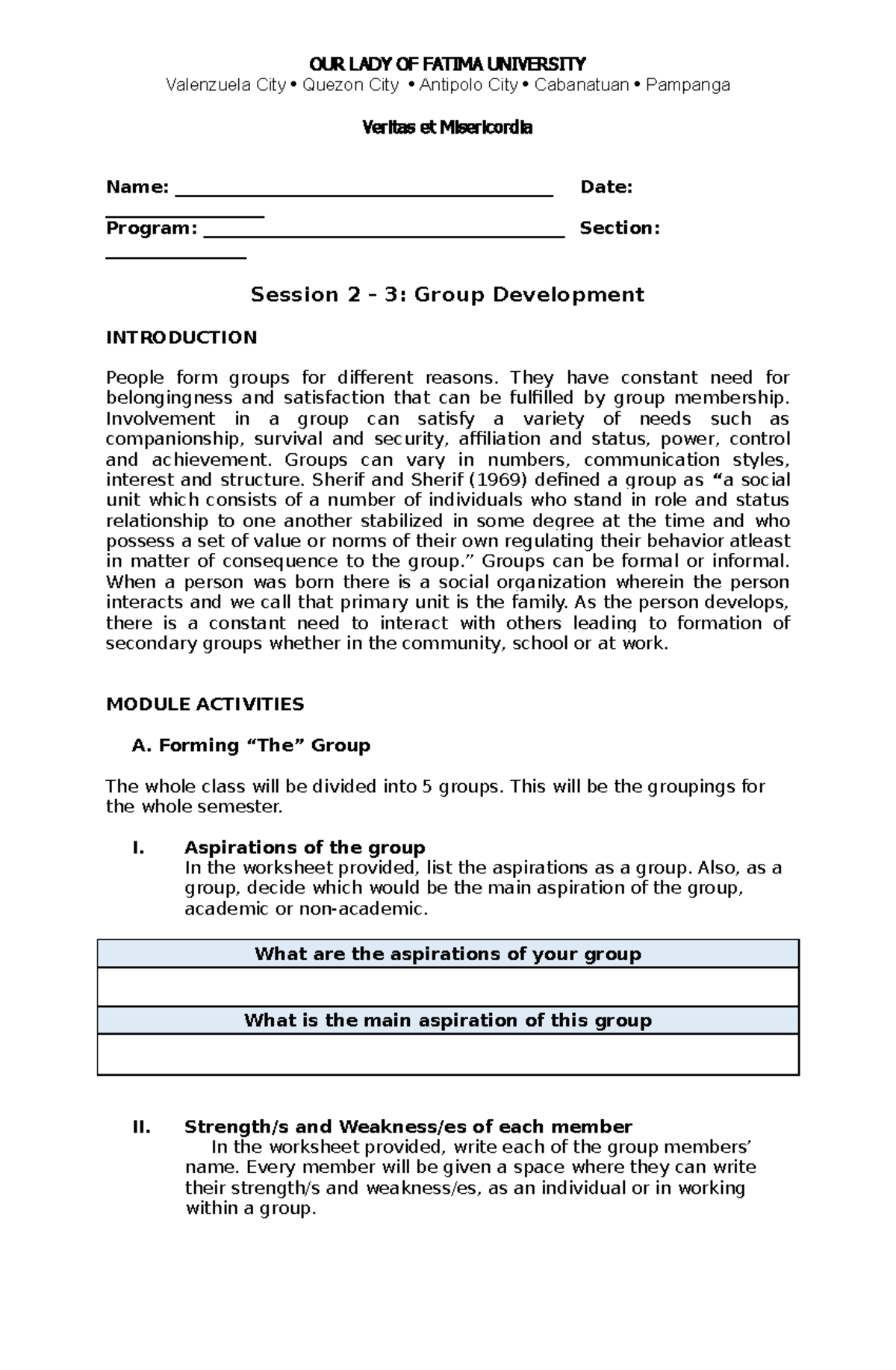 Module 3 Group Development - OUR LADY OF FATIMA UNIVERSITY Valenzuela ...