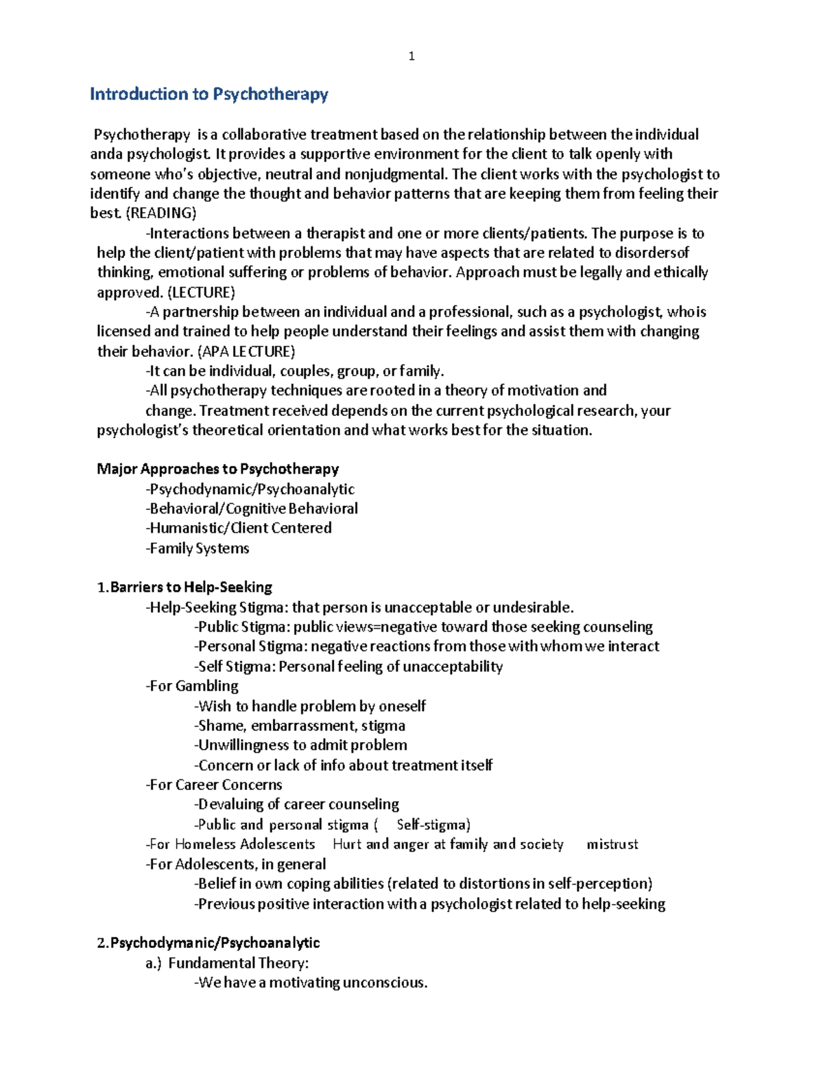 Introduction to psychotherapy - Introduction to Psychotherapy ...