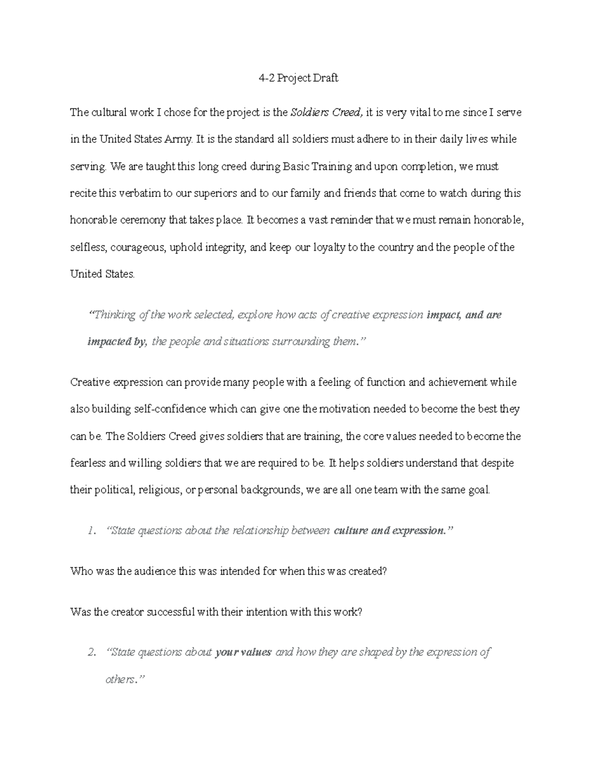 4-2 Project Draft HUM100 - 4-2 Project Draft The cultural work I chose ...