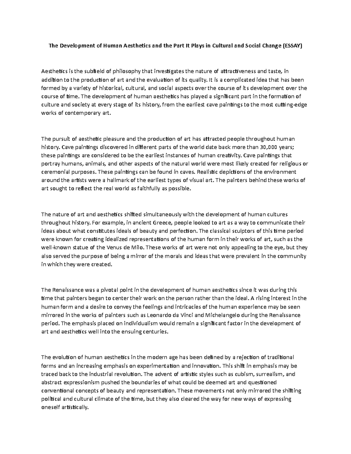 The Development of Human Aesthetics and the Part It Plays in Cultural ...