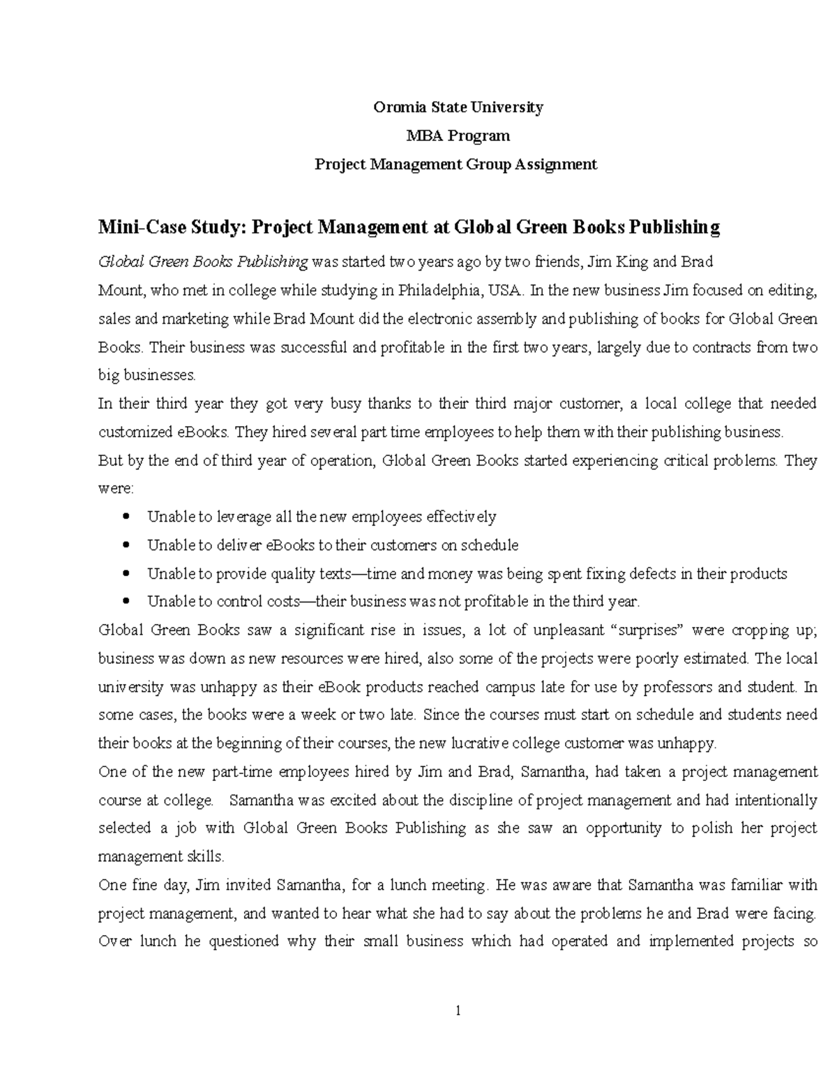 Group assignment on project management - Oromia State University MBA ...