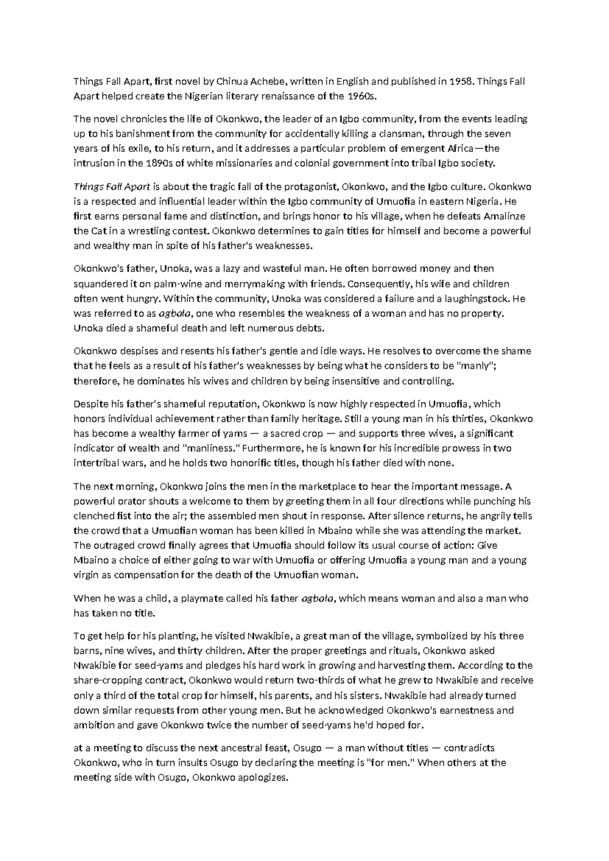 Things fall apart notes - Things Fall Apart, first novel by Chinua ...