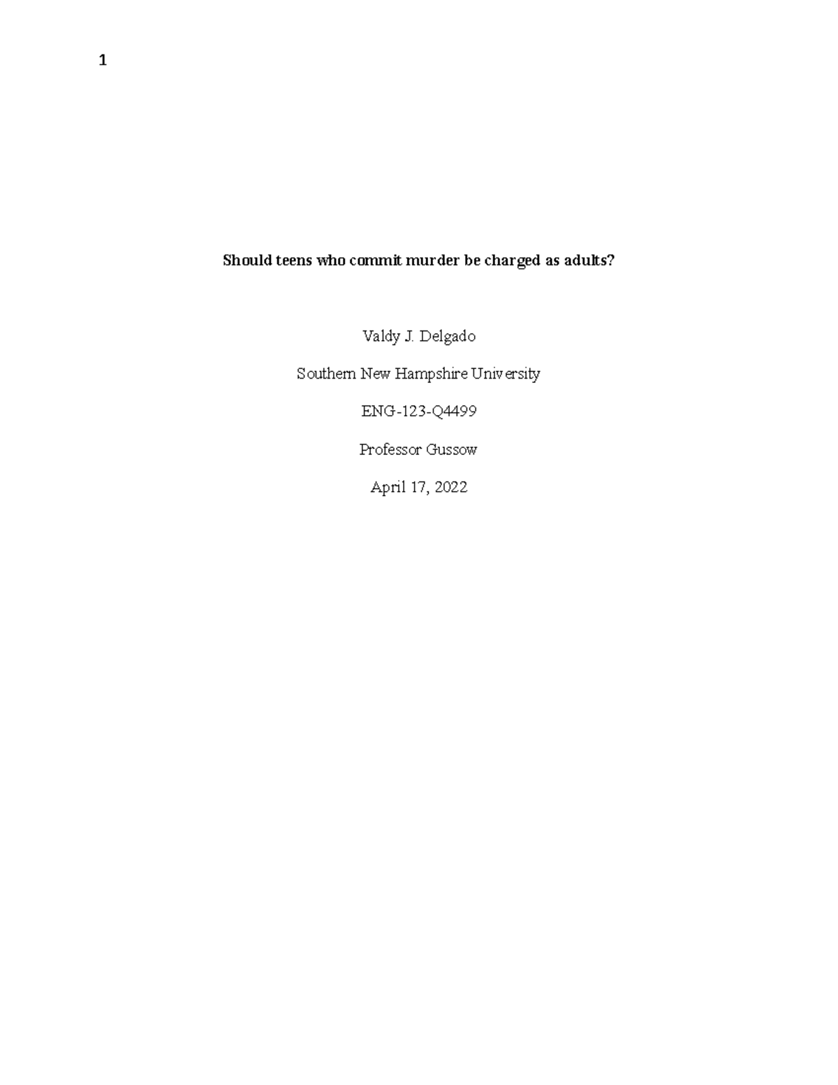 Essay Final - Should teens who commit murder be charged as adults ...