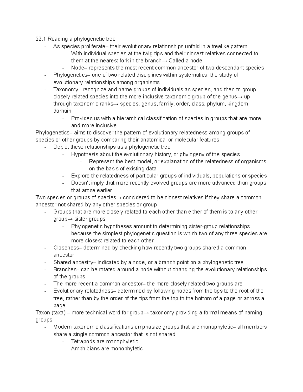 Prep for CM 12 - CM 12 reading notes for HW - 22 Reading a phylogenetic ...