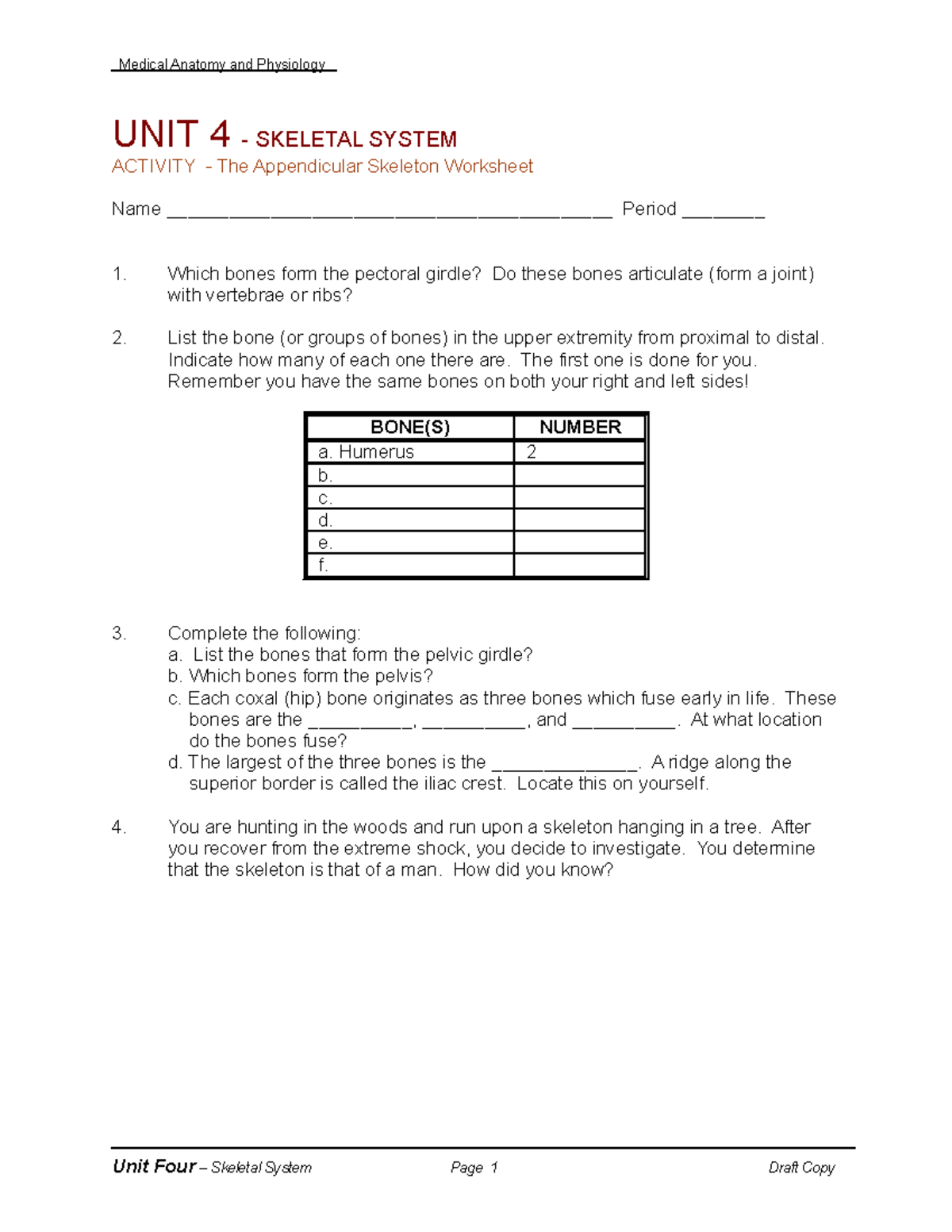 Appendicular Skeleton Worksheet Activity 01 - Medical Anatomy and ...