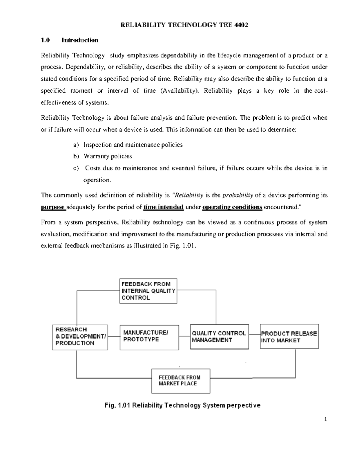 Reliability Technology - Introduction - RELIABILITY TECHNOLOGY TEE 4402 1 Introduction ...