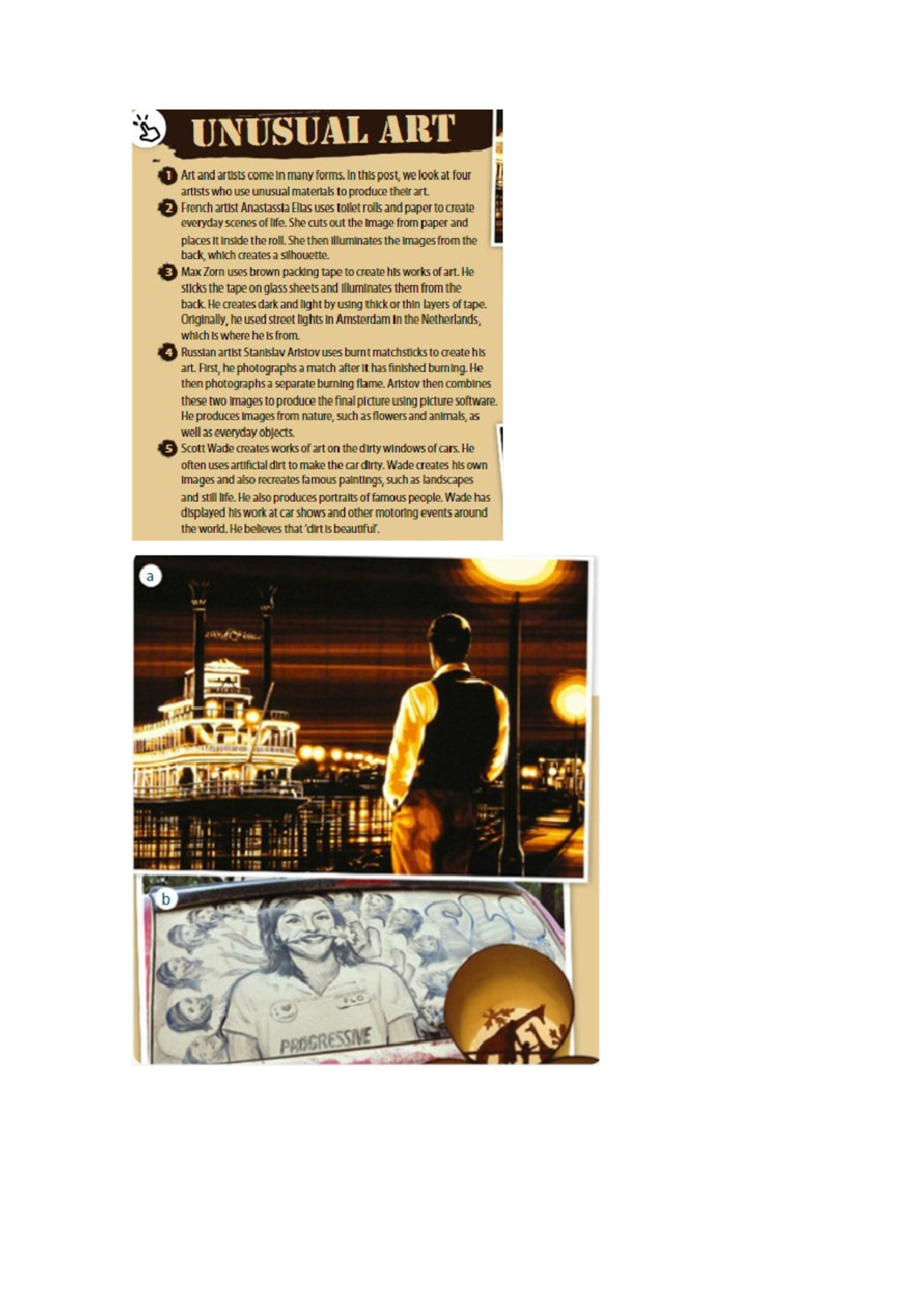 Session 08 - Reading practice-1 - UNUSUAL ART 1 Art and artists come In ...