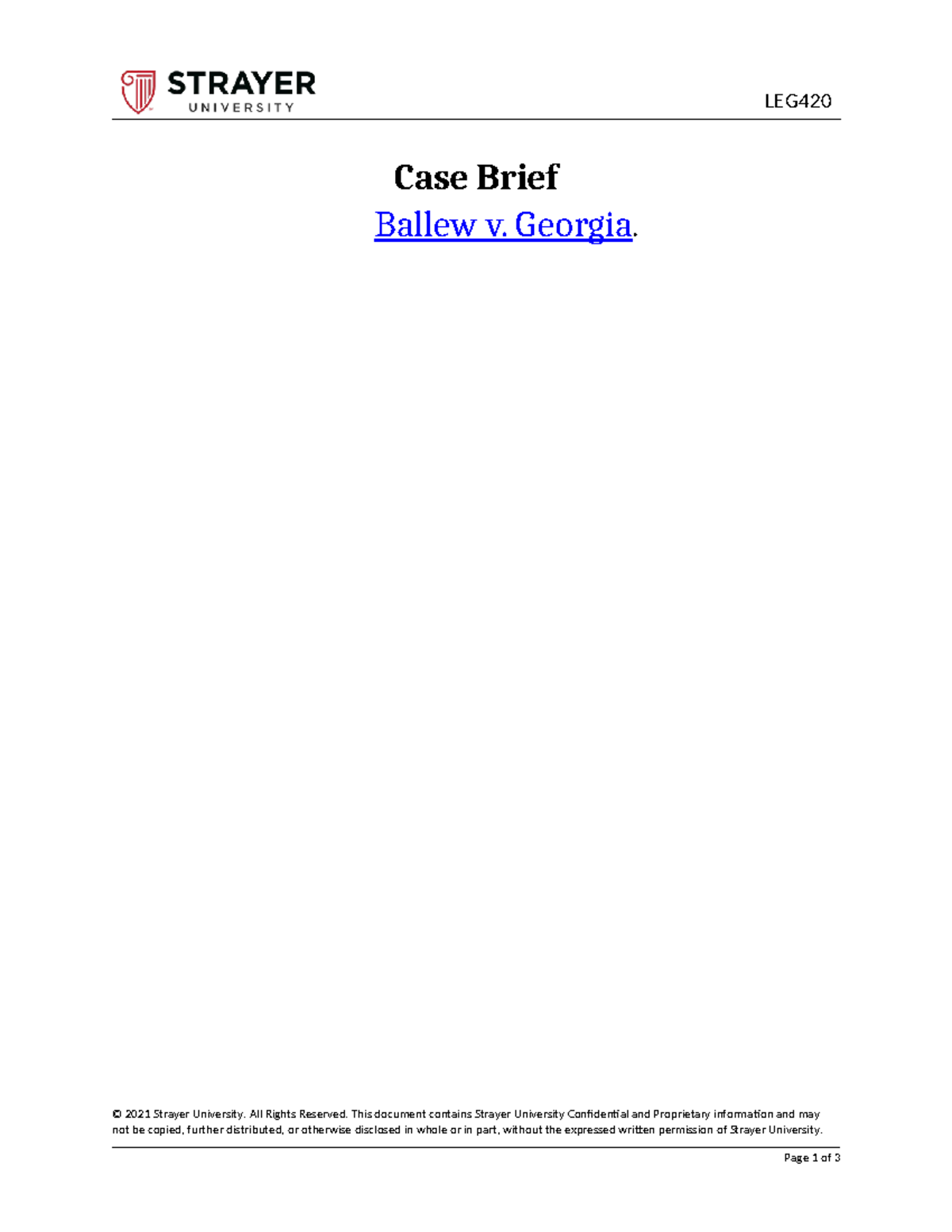 Cf case brief template Ballew v. Georgia - LEG Case Brief Ballew v ...