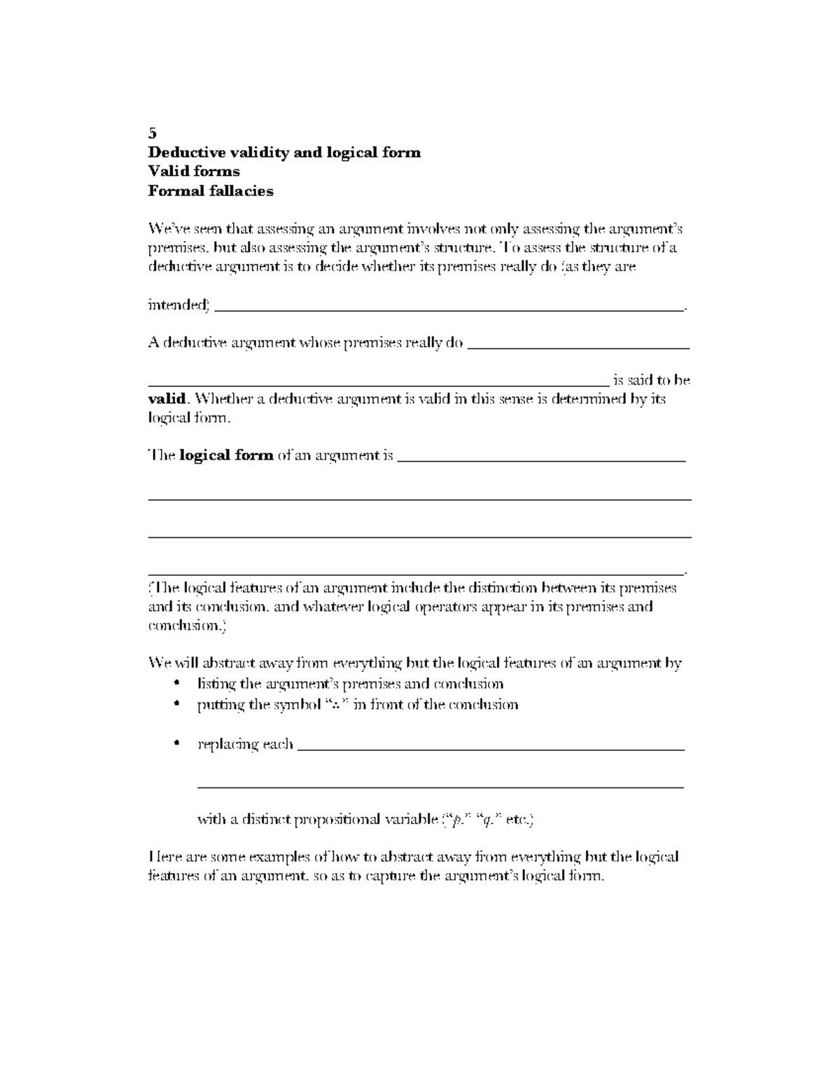 Schema 5 - Lecture Notes - Deductive validity and logical form Valid ...