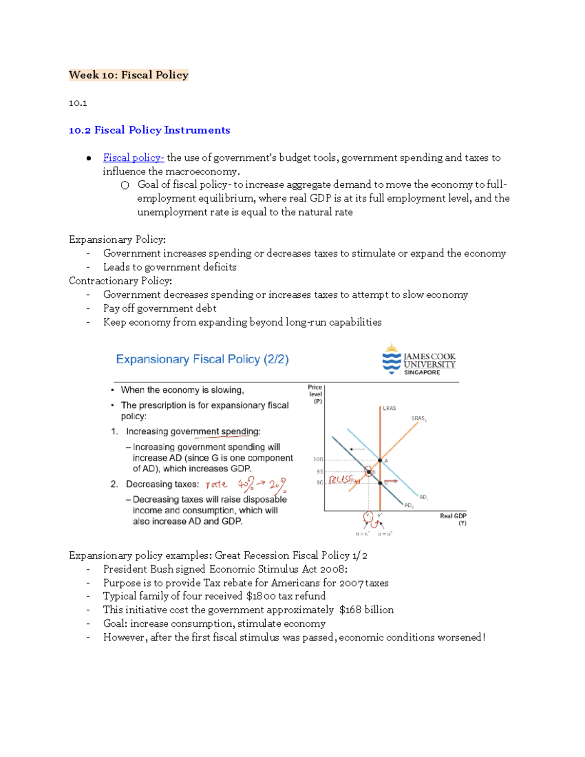 Unit10 BU1002 - Lecture notes 10 - Week 10: Fiscal Policy 10. 10 Fiscal ...