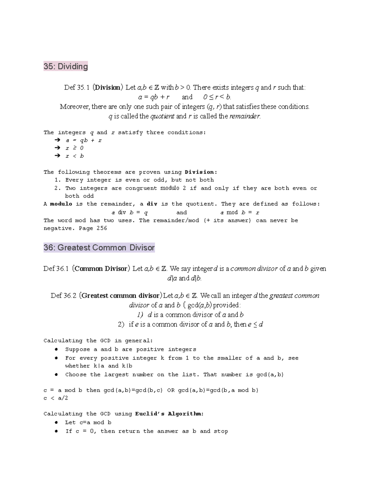 Discrete Math Final Exam - 35: Dividing Def 35 （Division） Let a,b ⋲ ℤ ...