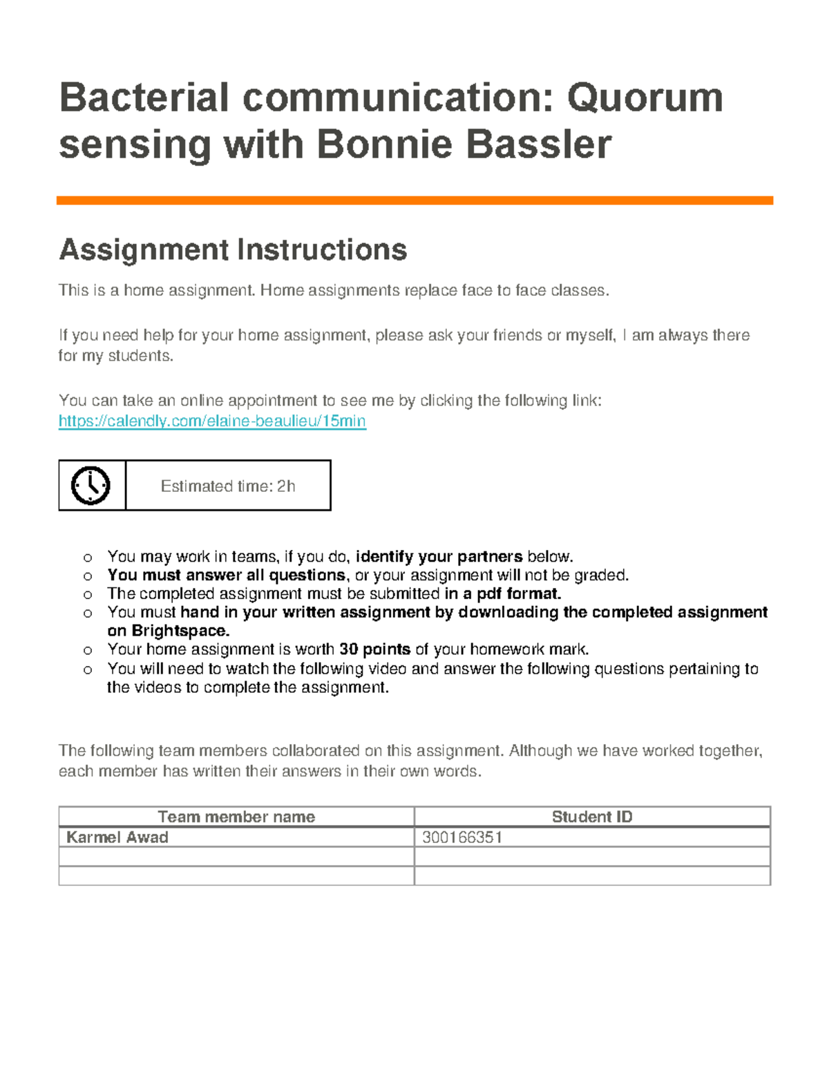 Quorum Sensing Assignment (student) - Bacterial communication: Quorum ...