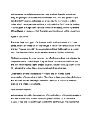 Studoc-2 - Class essay - Volcanoes are a natural phenomenon that has ...
