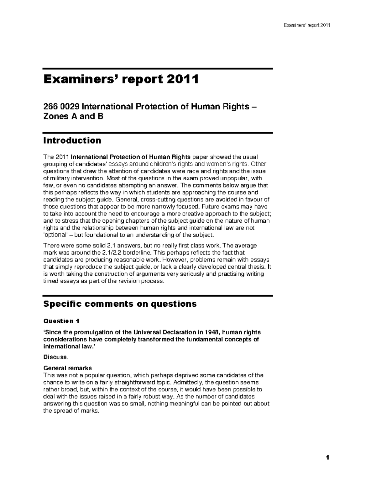 Exam 2011, questions and answers - Examiners’ report 2011 Examiners ...