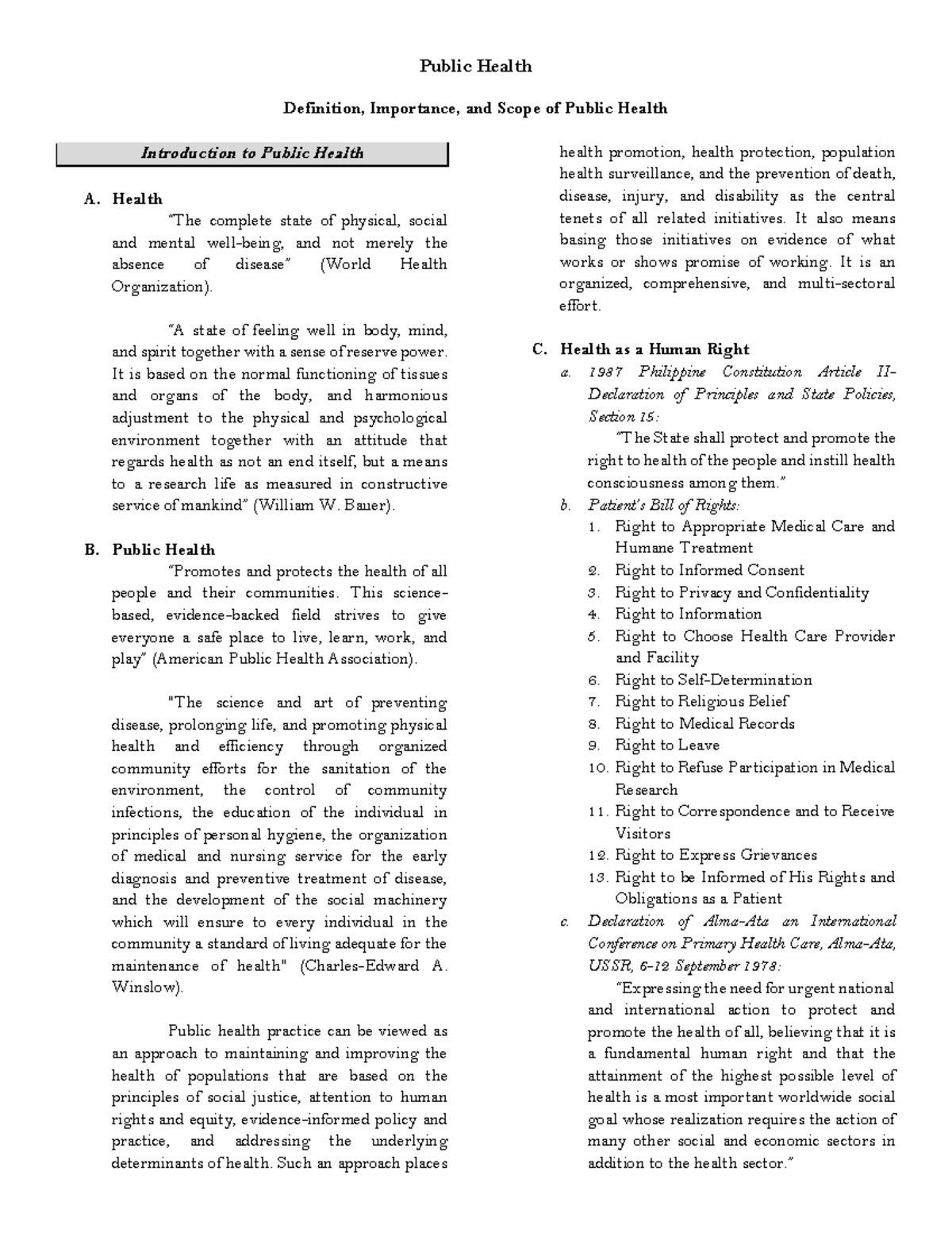 Public-Health-Reviewer - Definition, Importance, and Scope of Public ...