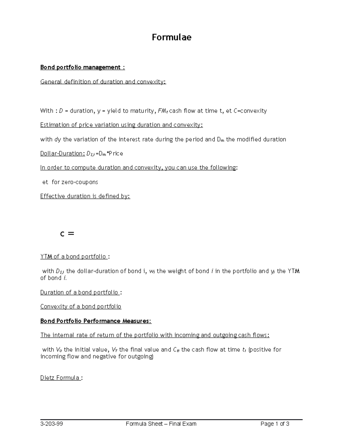 Formulae - Fiche de formules - Formulae Bond portfolio management ...