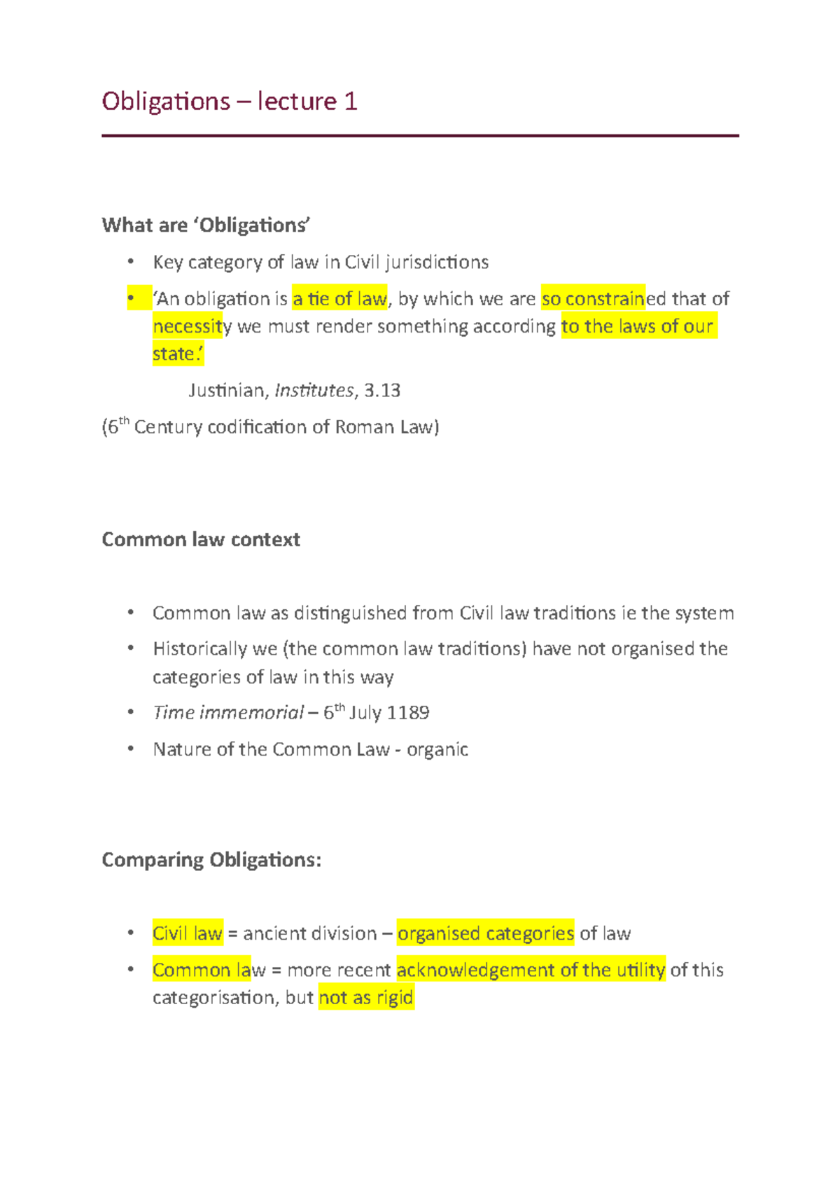 Obligations – lecture 1 - Obligations – lecture 1 What are ‘Obligations ...