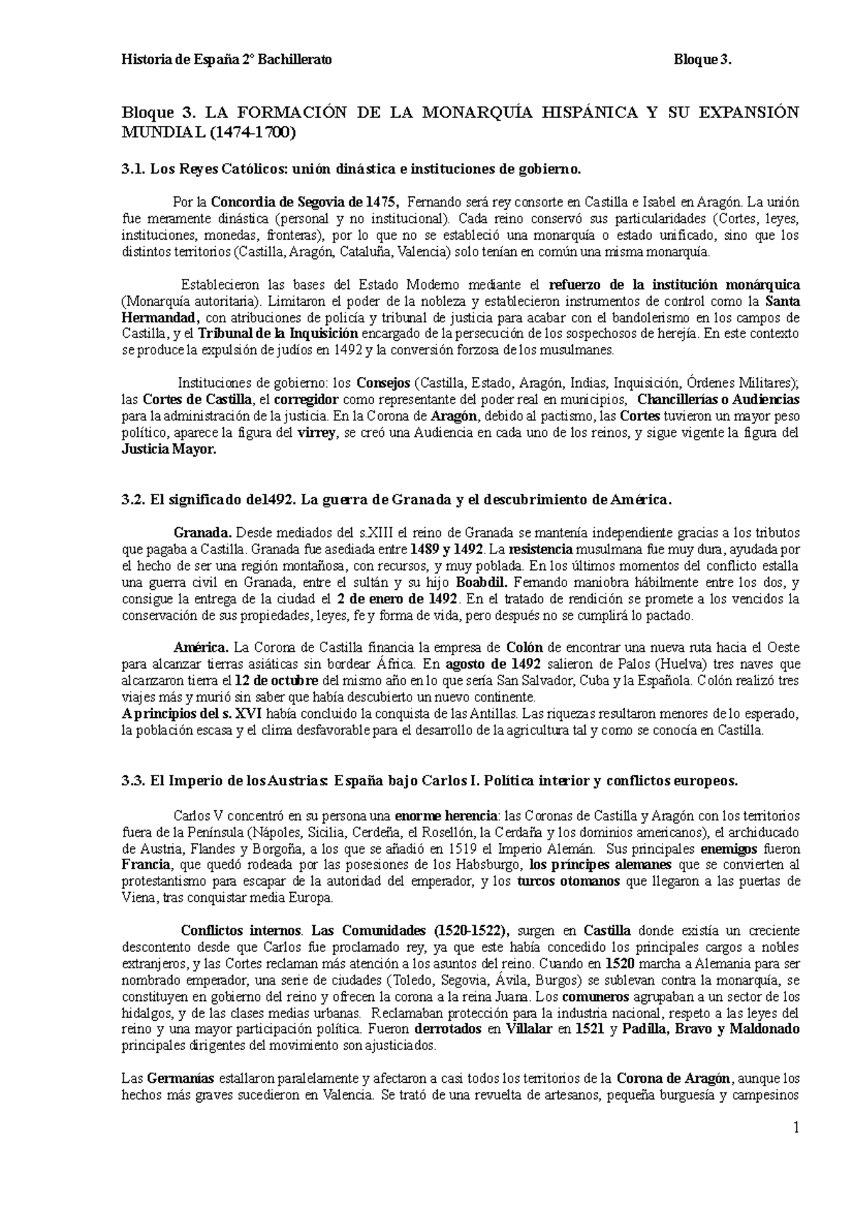 Bloque 3. LA Formación DE LA Monarquía Hispánica Y SU Expansión Mundial - Bloque 3. LA FORMACIÓN ...