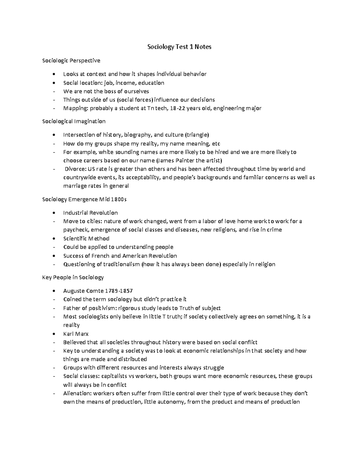 Sociology Test 1 Notes - Sociology Test 1 Notes Sociologic Perspective ...