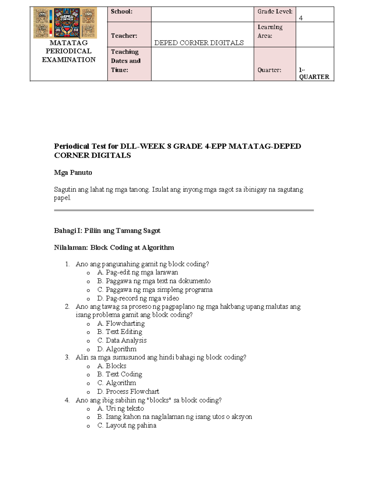 PT-WEEK 8-EPP - Deped Corner Digitals - Periodical Test for DLL-WEEK 8 ...