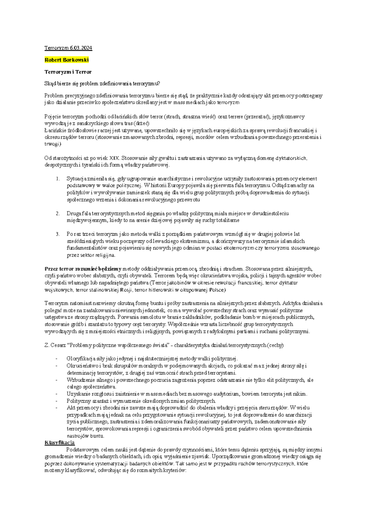 Terroryzm notatki z wykładów - Terroryzm 6. Robert Borkowski Terroryzm ...
