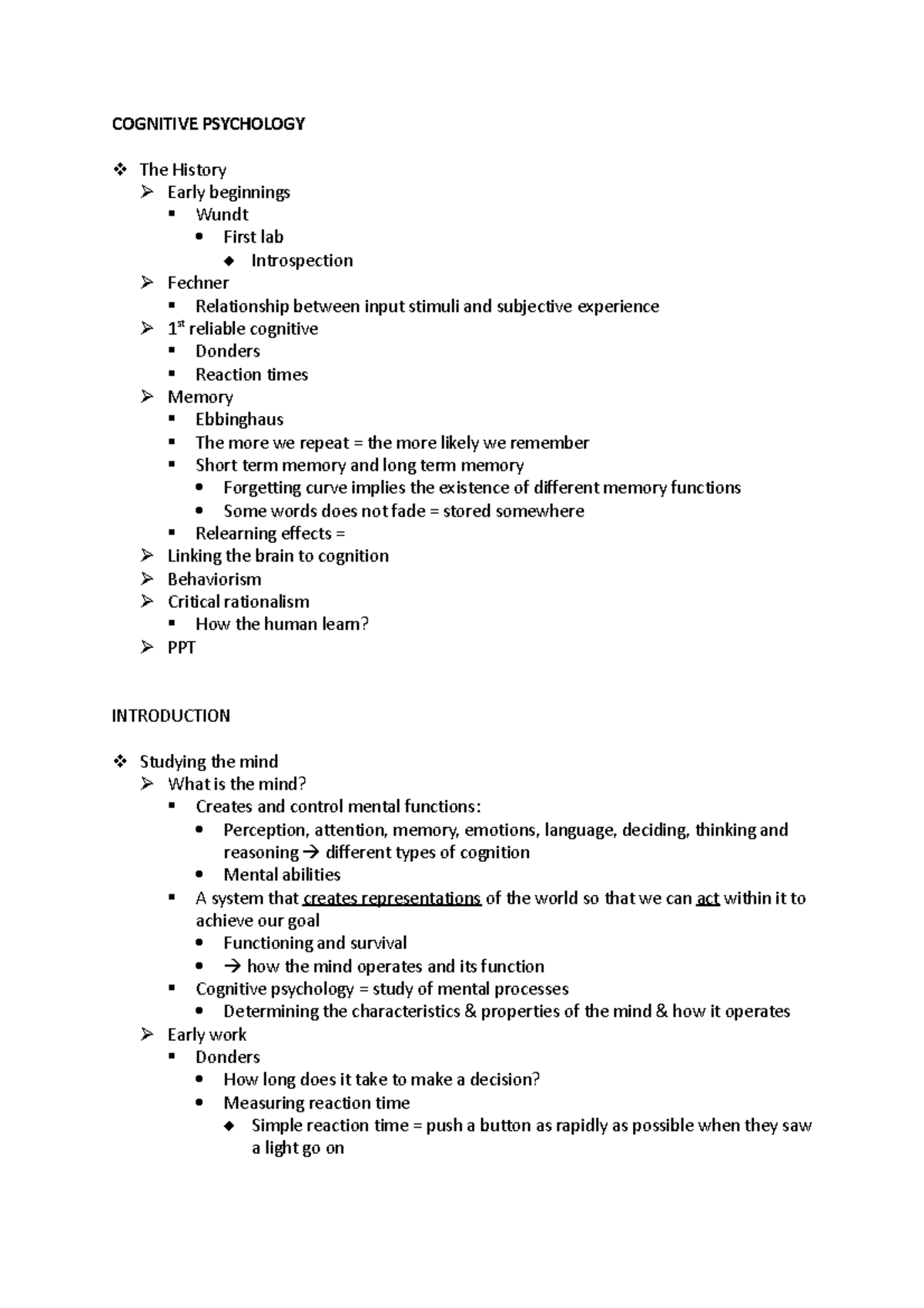 Cognitive Psychology - Notes on the lectures and readings - COGNITIVE ...