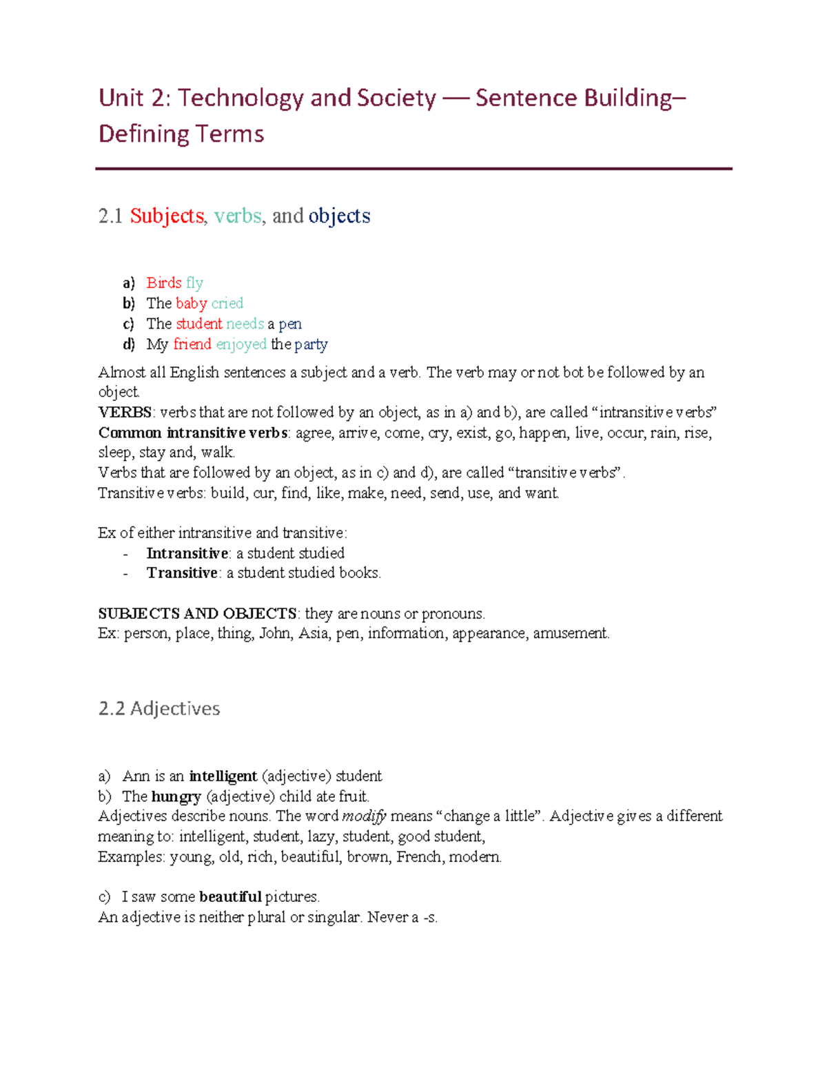 ESL 202 Unit 2 - Notes from the course pack - Unit 2: Technology and ...