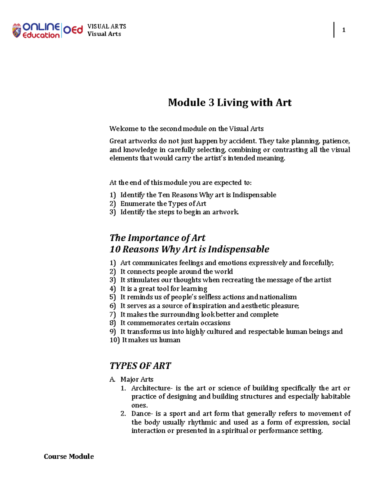Week 3-4 - Module 3 Living with Art - VISUAL ARTS Visual Arts 1 Course ...